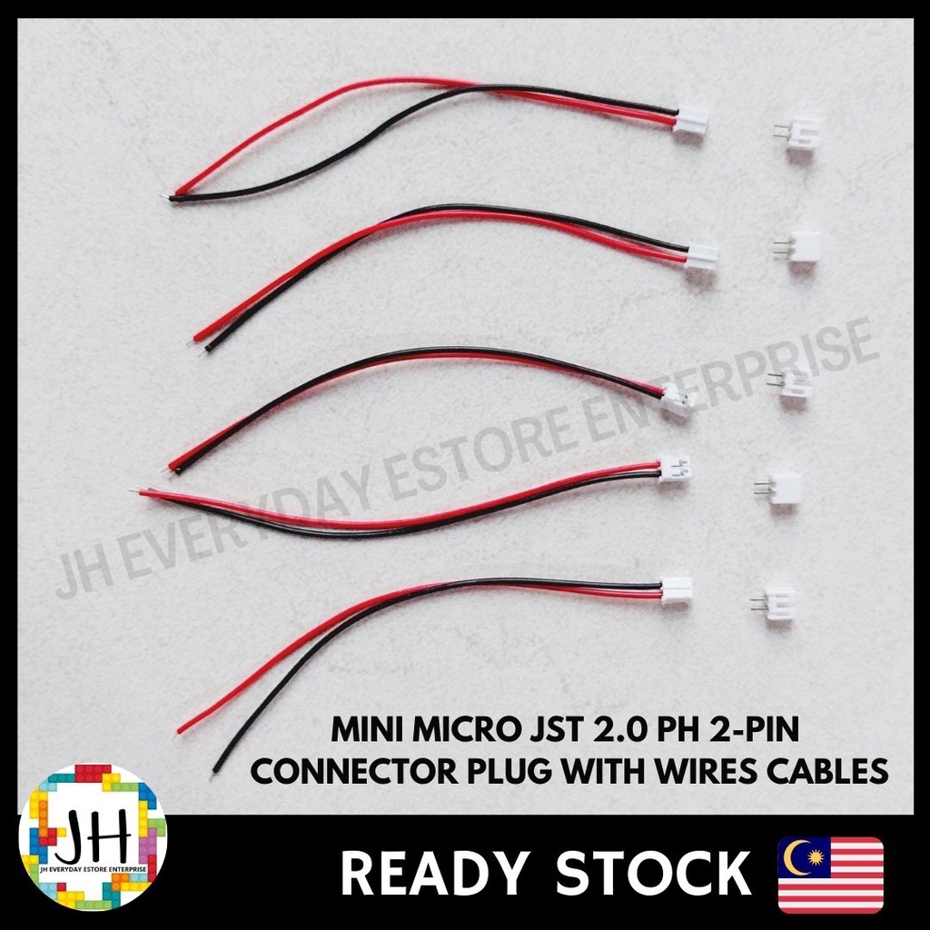 🇲🇾ReadyStock [8003] 5pcs/pack Mini Micro JST 2.0 PH 2-Pin Connector Plug with Wires Cables 120MM ...