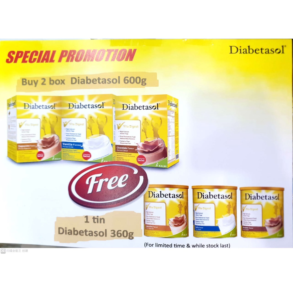 Diabetasol Powder(Vanilla/Chocolate/Cappuccina)600g x 2 FREE 360G | Shopee Malaysia