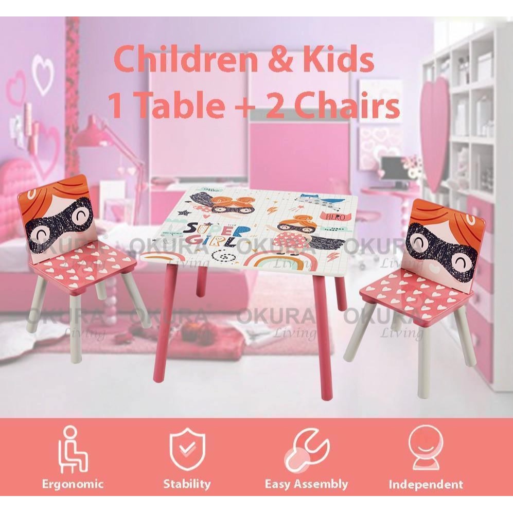 Kindergarten Children Kids Study Learning Table and 2 Chairs Set ...