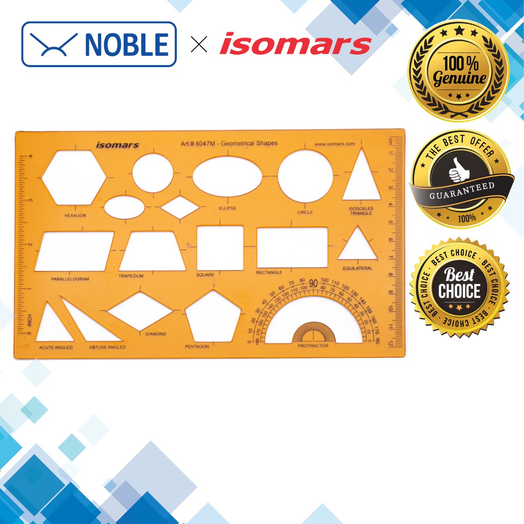 Isomars Geometrical Shape Template #6047M - 16 Multi-Shapes & 1 Protractor (21.5 cm) | Shopee ...