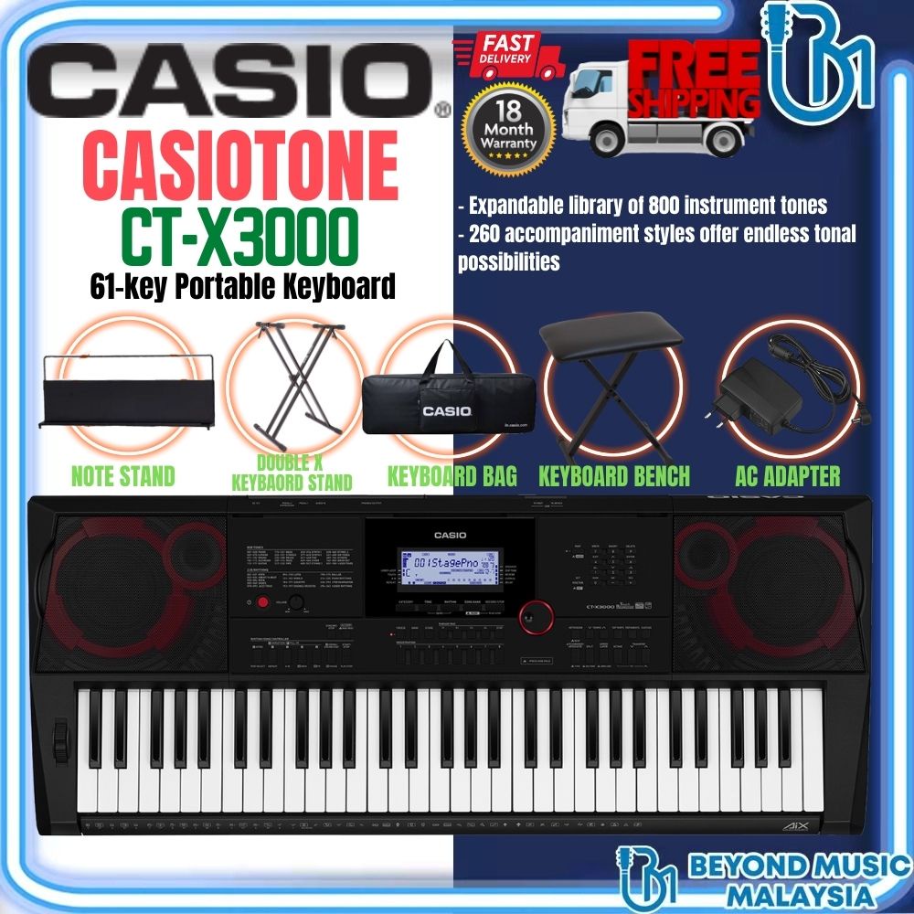 Casio CT-X3000 61-Keys Portable Keyboard with Keyboard Bench, Stand and ...