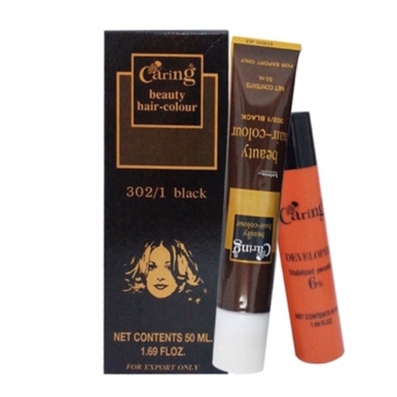 Caring Color Hair Dye Cream Color Grey Hair (BLACK) -50ML + 5ML ...