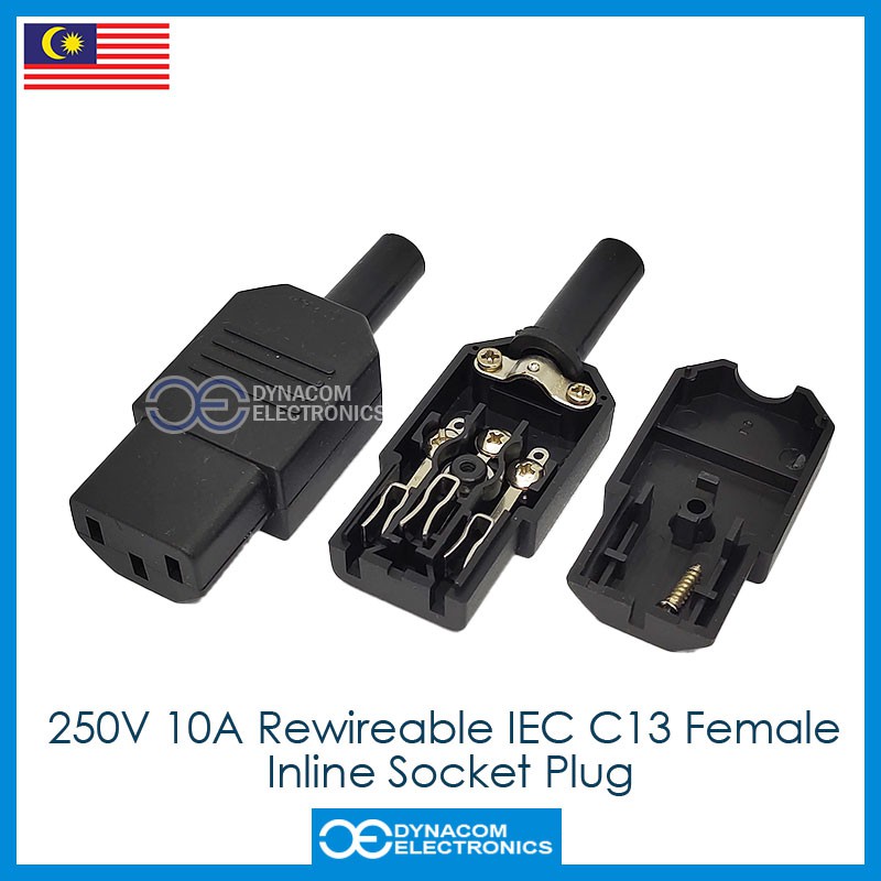 250V 10A Rewireable IEC C13 Female Inline Socket Adapter Plug [Soket Perkakas Rumah] | Shopee ...