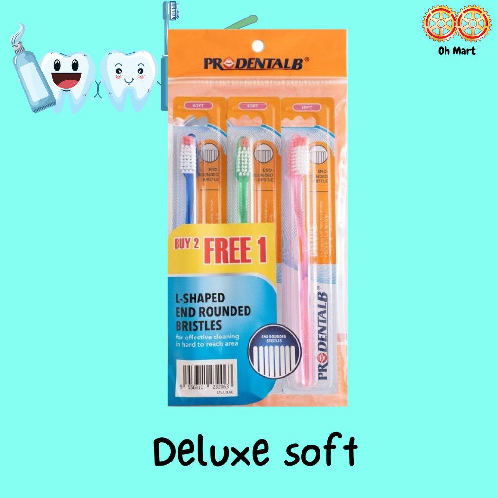 BUY 2 FREE 1 Pro Dental B Deluxe Soft L-Shape End Rounded Bristles ...
