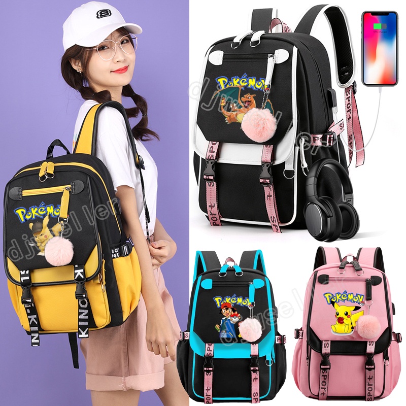 Pokemon Usb Charge Backpack Pikachu Student School Bags High Quatily ...