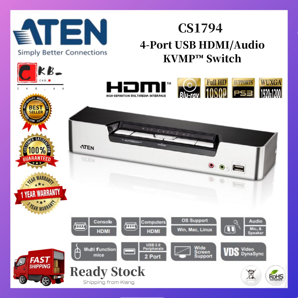 🔥Ready Stock🔥ATEN CS1794 - 4-Port USB HDMI/Audio KVMP™ Switch (Original) | Shopee Malaysia