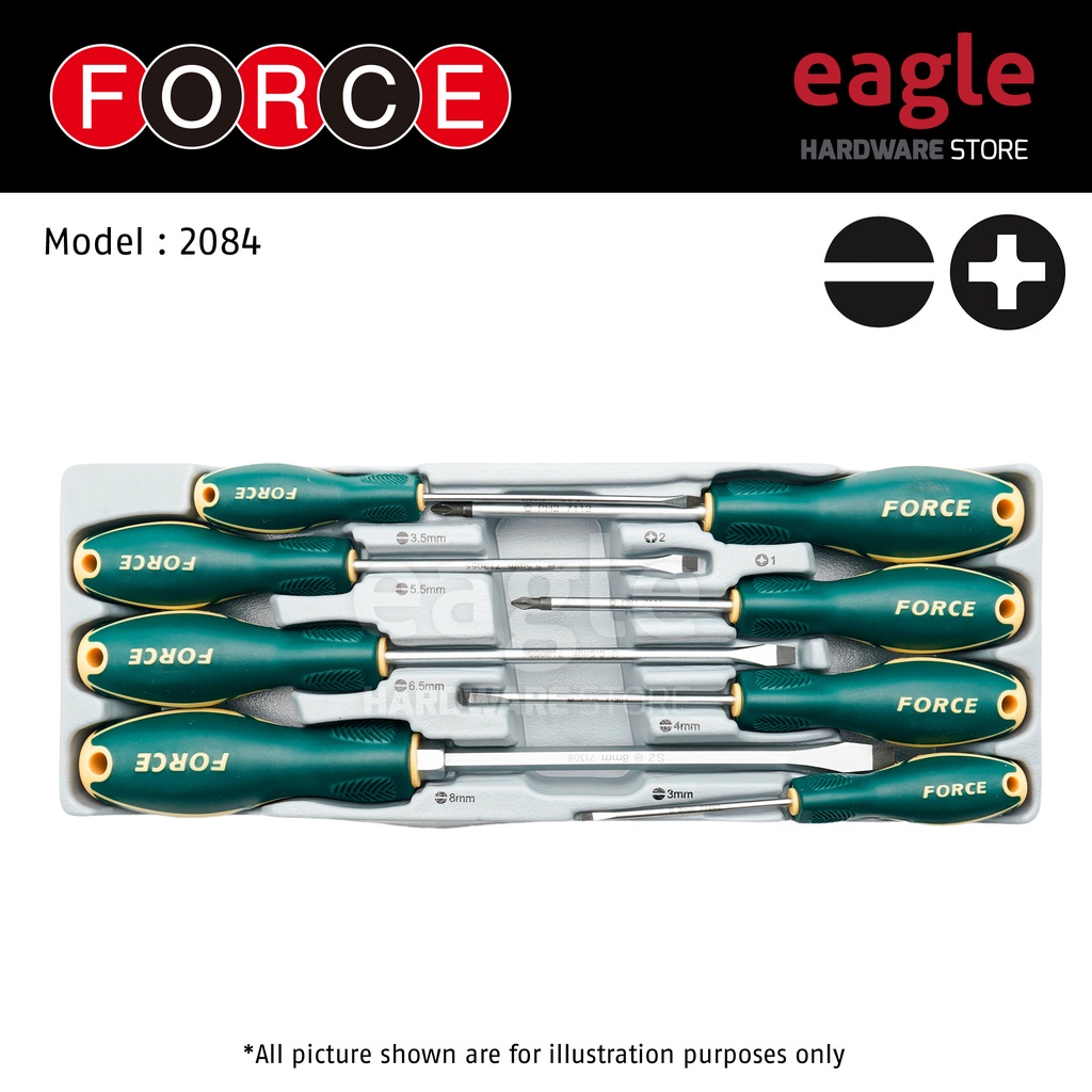 Force 8pcs Slotted & Phillips Screwdriver Set ( 2084 , 2084B , T2084 ...
