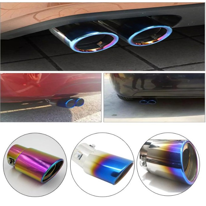 Car Round Exhaust Stainless Steel Pipe Chrome Trim Modified ekzos motor ...