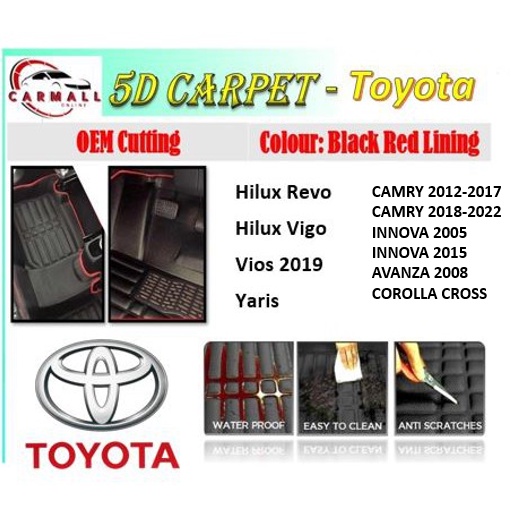5D Carpet/Floor Mat/Karpet Toyota Vios 2023-2025 /Yaris / Hilux Vigo ...