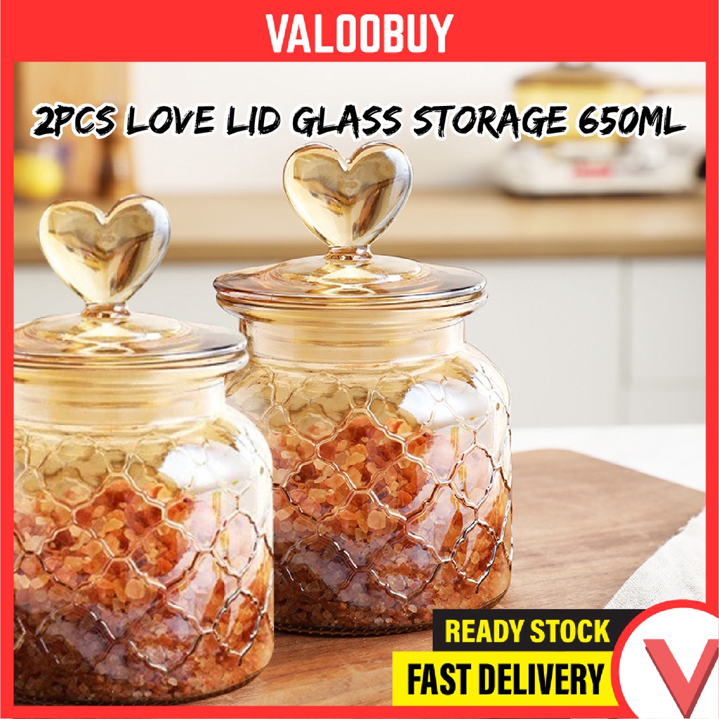 650ml Love Lid Glass Storage Container Set of 2 Food Jar Bekas Kaca ...