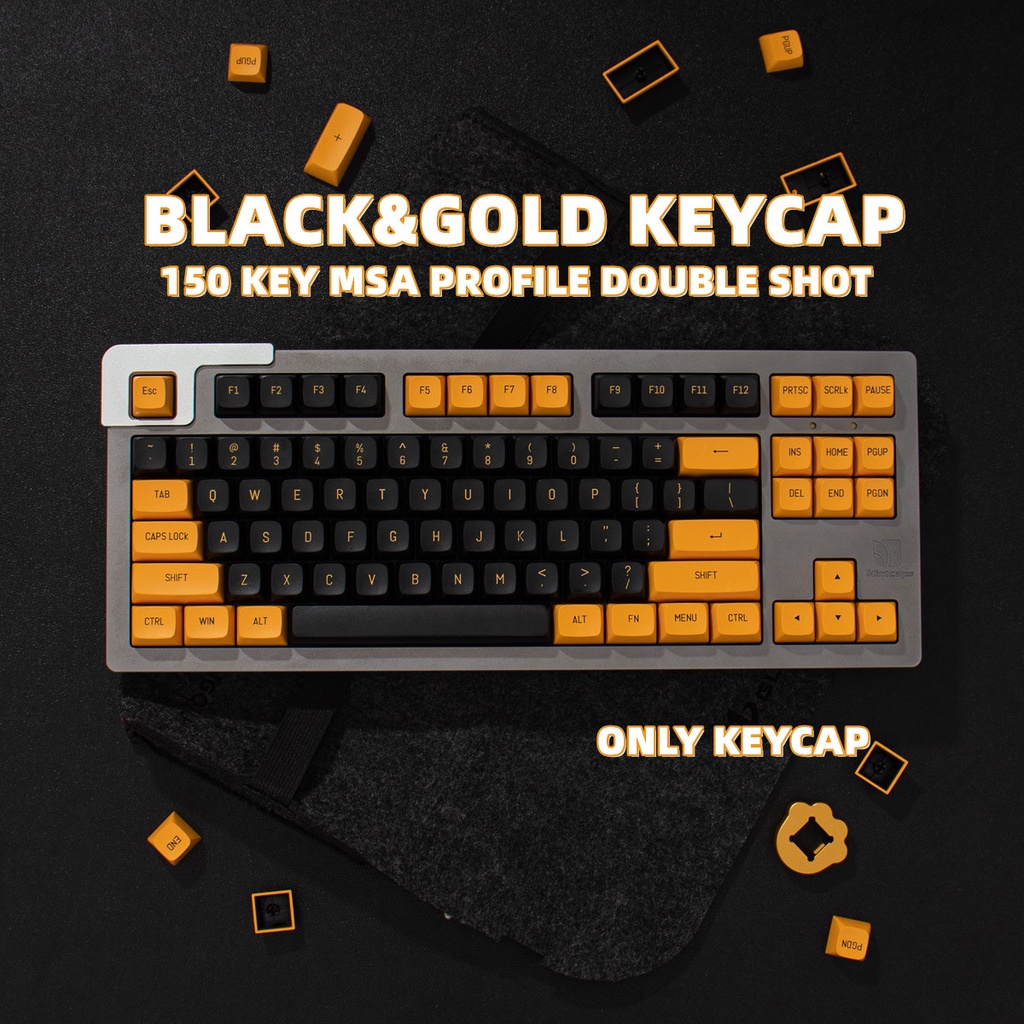 Black&Gold Keycaps 150Keys MSA Profile Double Shot For Mechanical ...