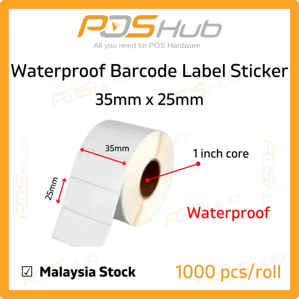 Waterproof Barcode Label Sticker 35mm x 25mm 1 inch core ( 1000 pcs ...