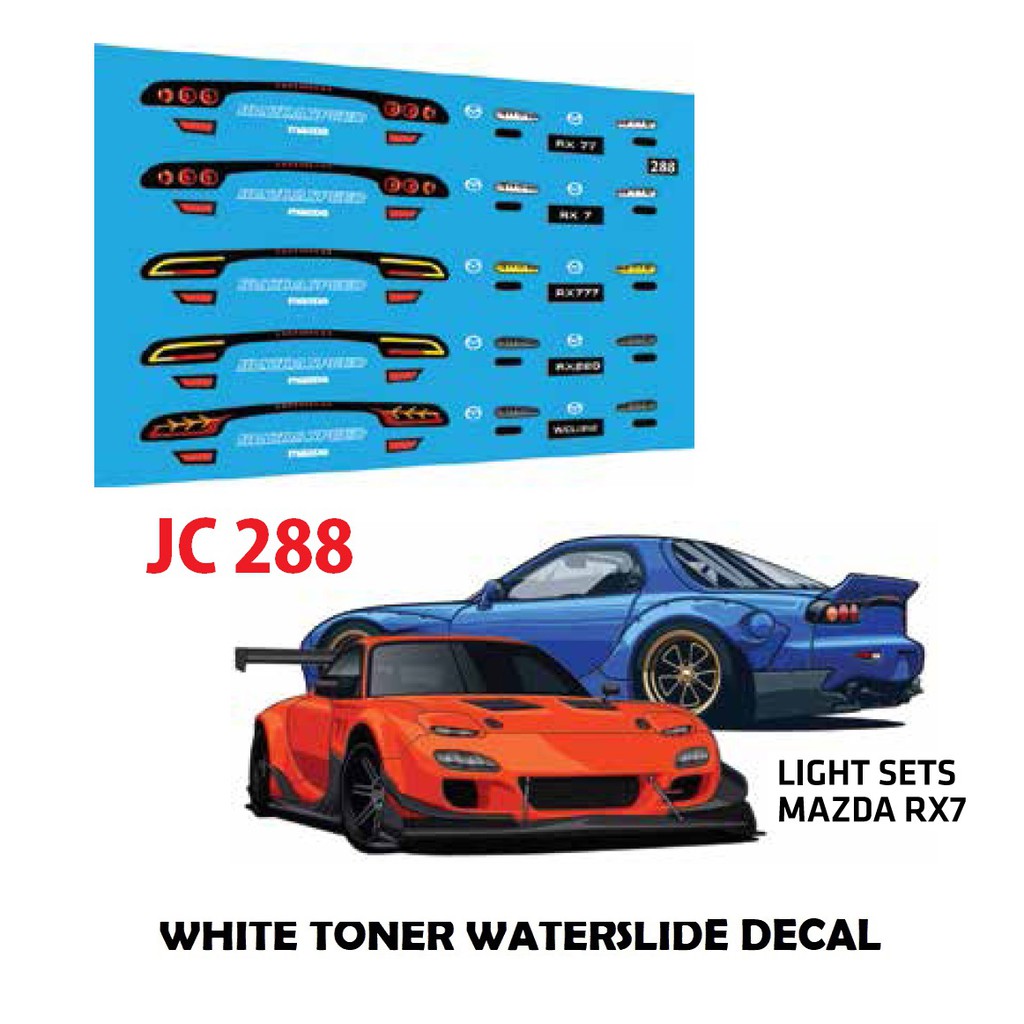 JC288 - MAZDA RX7 LIGHT DECALS Hotwheels 1:64 diecast custom white ...