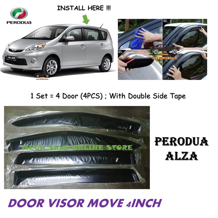 PERODUA ALZA DOOR VISOR MOVE DESIGN 4 INCH | Shopee Malaysia