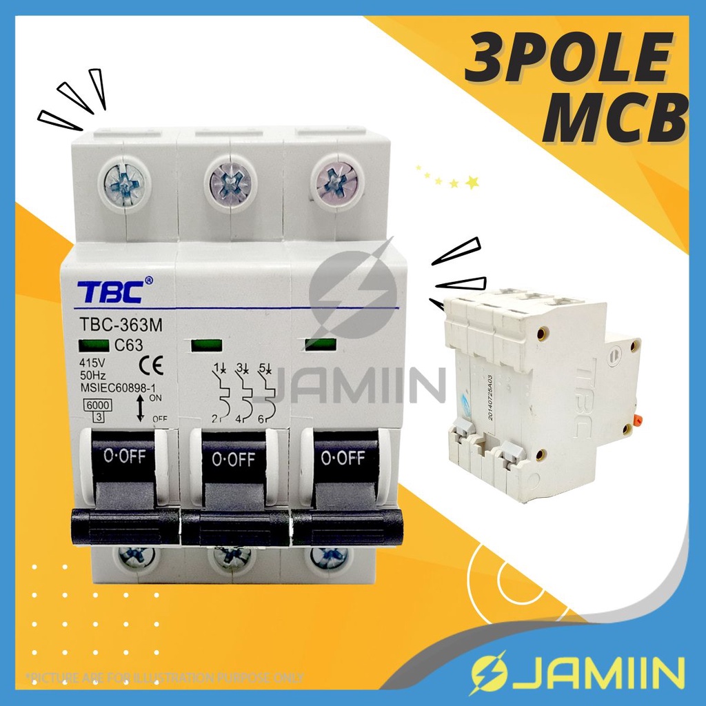 TBC 3 Pole Miniature Circuit Breaker (MCB) With SIRIM Approved 10 / 16 / 20 / 32 / 40 / 50 ...