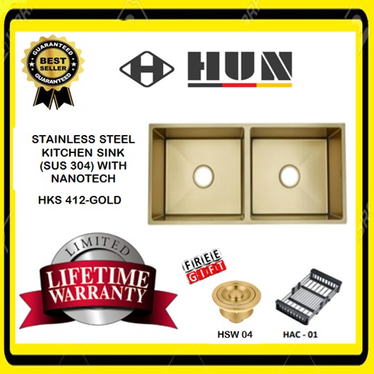 HUN UNDERMOUNT NANOTECH KITCHEN SINK (DOUBLE BOWL) HKS 412-GOLD ...