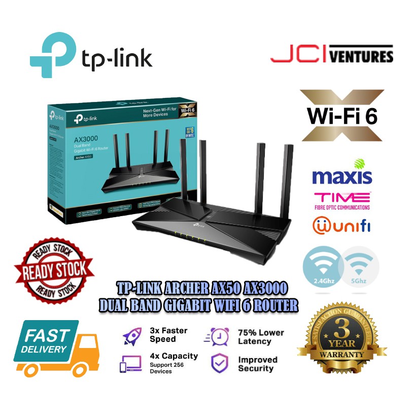 Tp-Link Archer AX50 AX3000 Dual Band Gigabit Wi-Fi 6 Router | Shopee ...