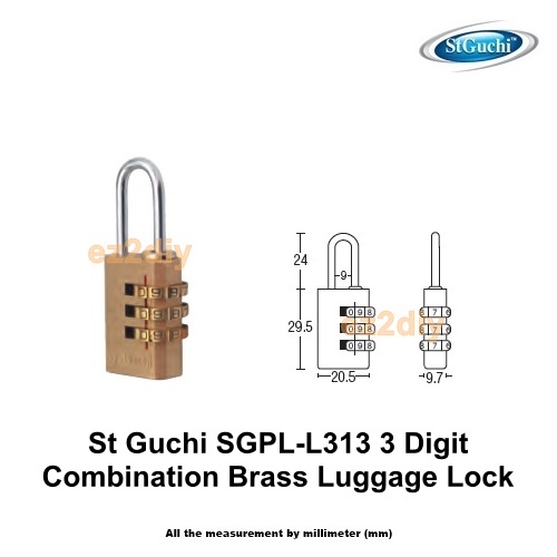 St Guchi SGPL-L313 3 Digit Combination Brass Luggage Bagasi Lock ...