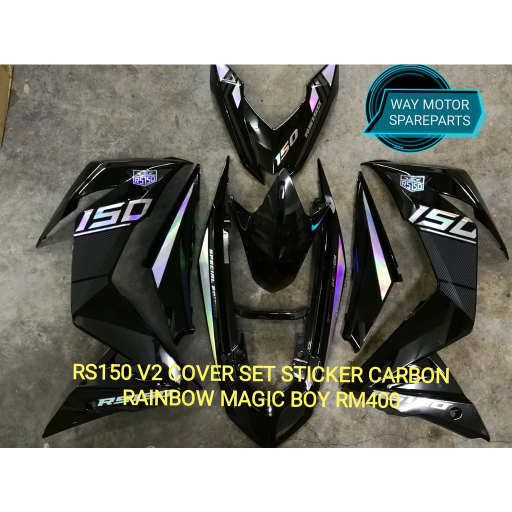 [READY STOCK] HONDA RS150 V2 COVER SET BLACK RAINBOW CARBON BRAND MAGIC ...