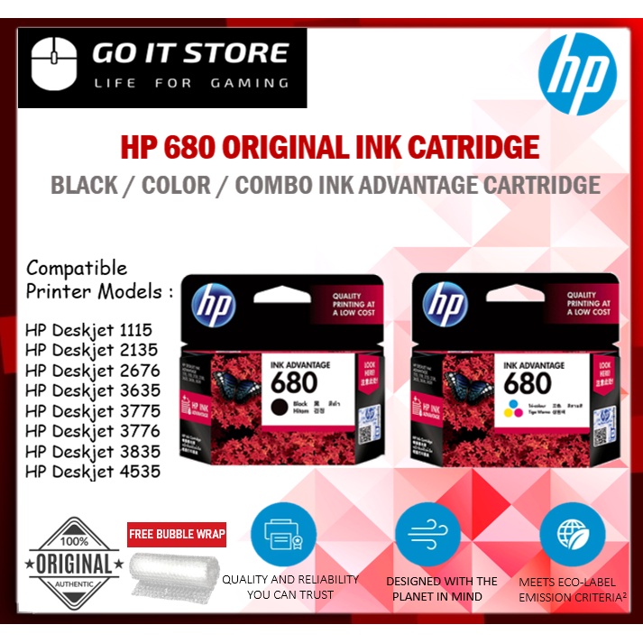 [100% ORIGINAL] HP 680 Original Ink Cartridge - Black / Tri-Color ...