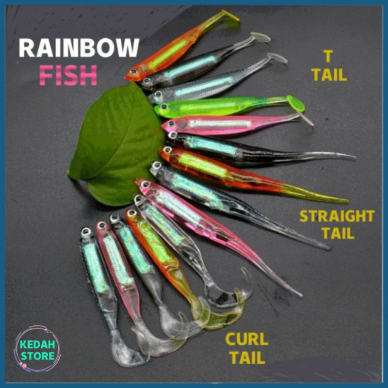 Rubber Laser Rainbow Fish Fishing Lure Ikan Plastic Pelangi | Shopee ...