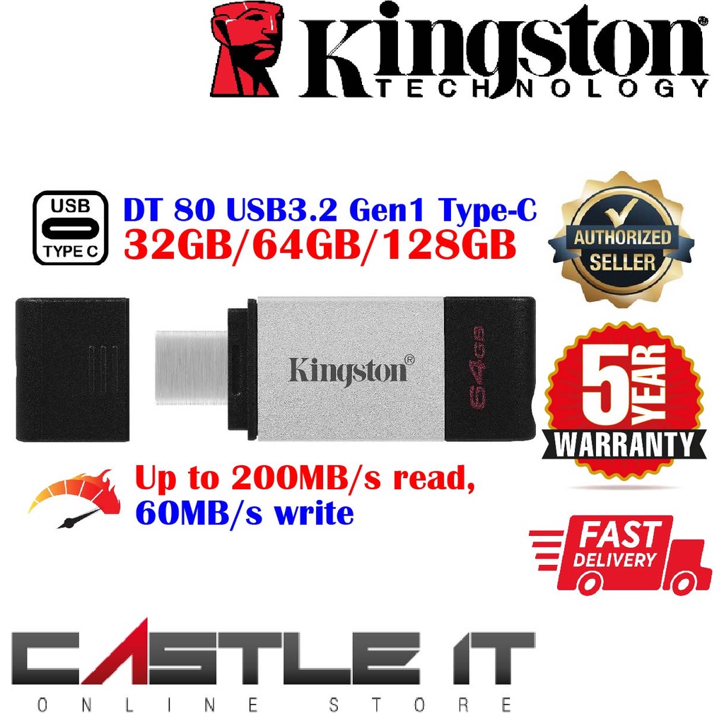 Kingston DT 80 / DT80 M 64GB 128GB 256GB USB3.2 Gen1 Type-C Flash Drive ...