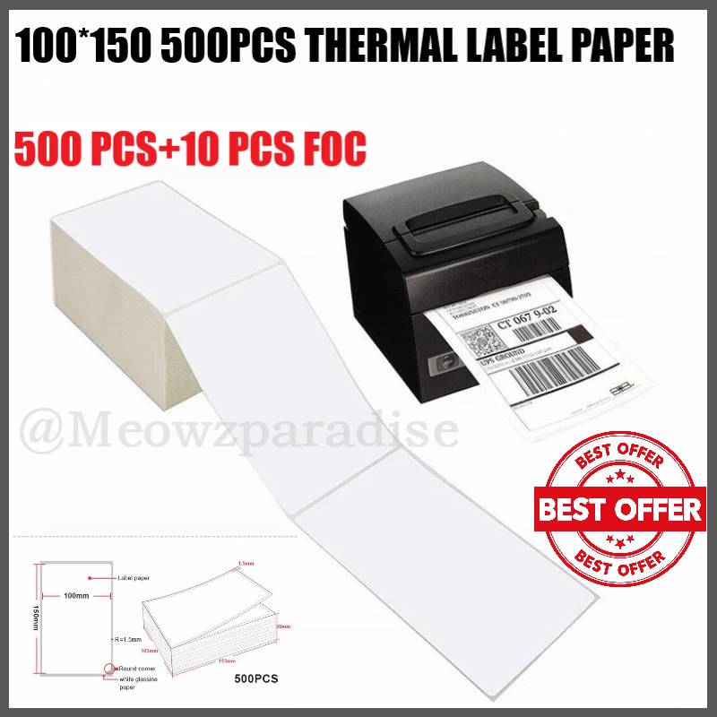 500 PCS+10 PCS A6 Thermal Label Sticker Shipping Label AWB Waybill ...