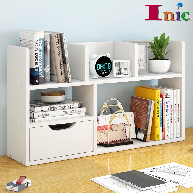 Multifunction Book Rack with Drawer Table Rak Buku Top Book Shelf Table ...
