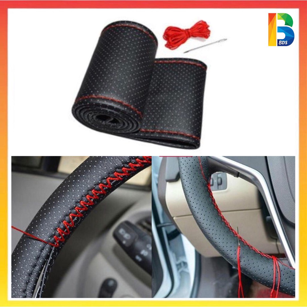 DIY LEATHER STEERING COVER Car Steering Wheel Pu Covers with Needle ...