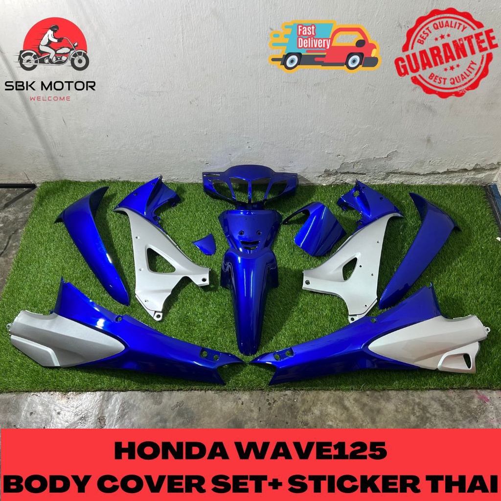 HLD Honda Wave 125 Body Cover Set DPBMC Blue Silver Thai Look Sticker ...