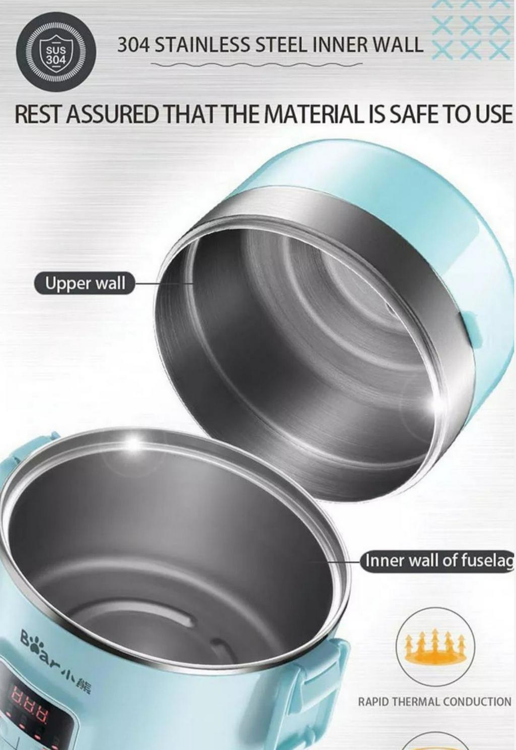 Bear Electric Lunch Box Portable Heating 3-Layers Stainless Multi Mini Rice Cooker (2L) DFH ...