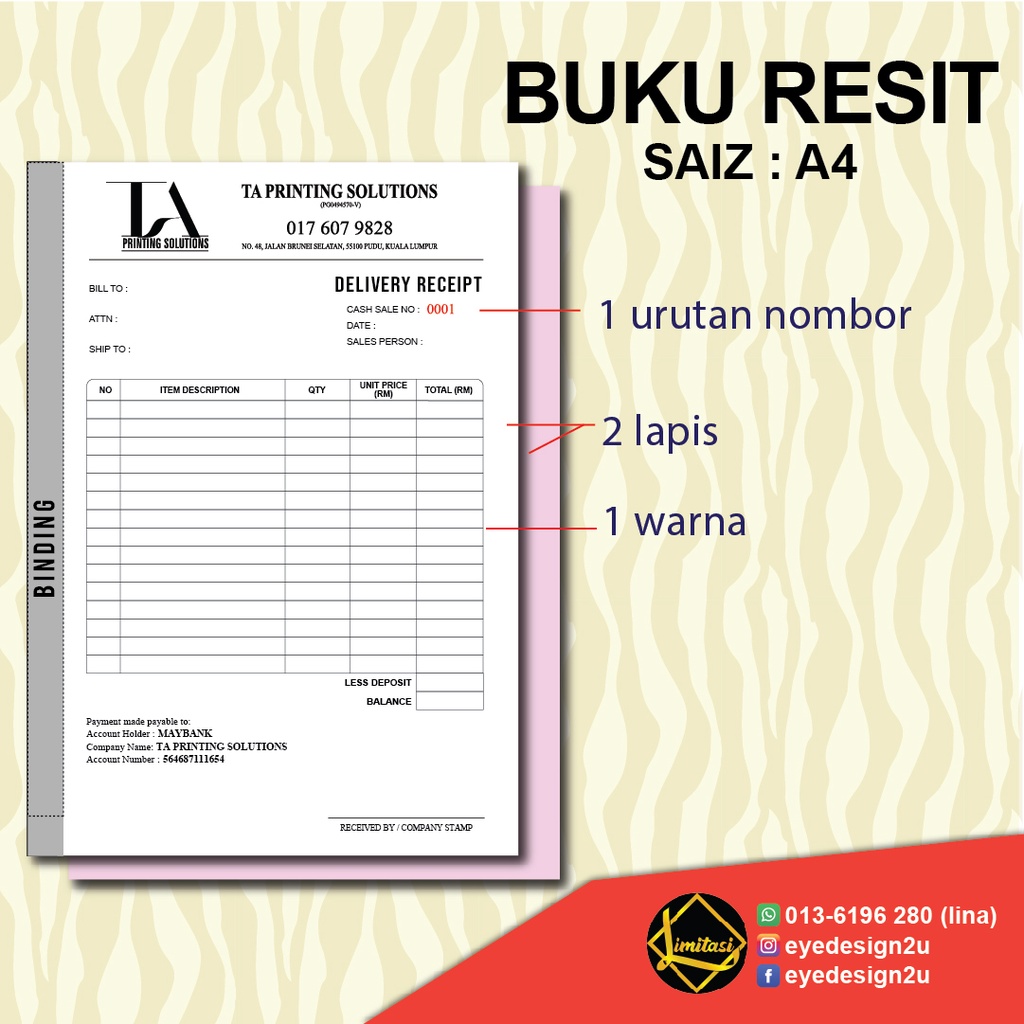 10 Buku 1 warna RESIT SAIZ A4 Please chat before order BILL BOOK ...