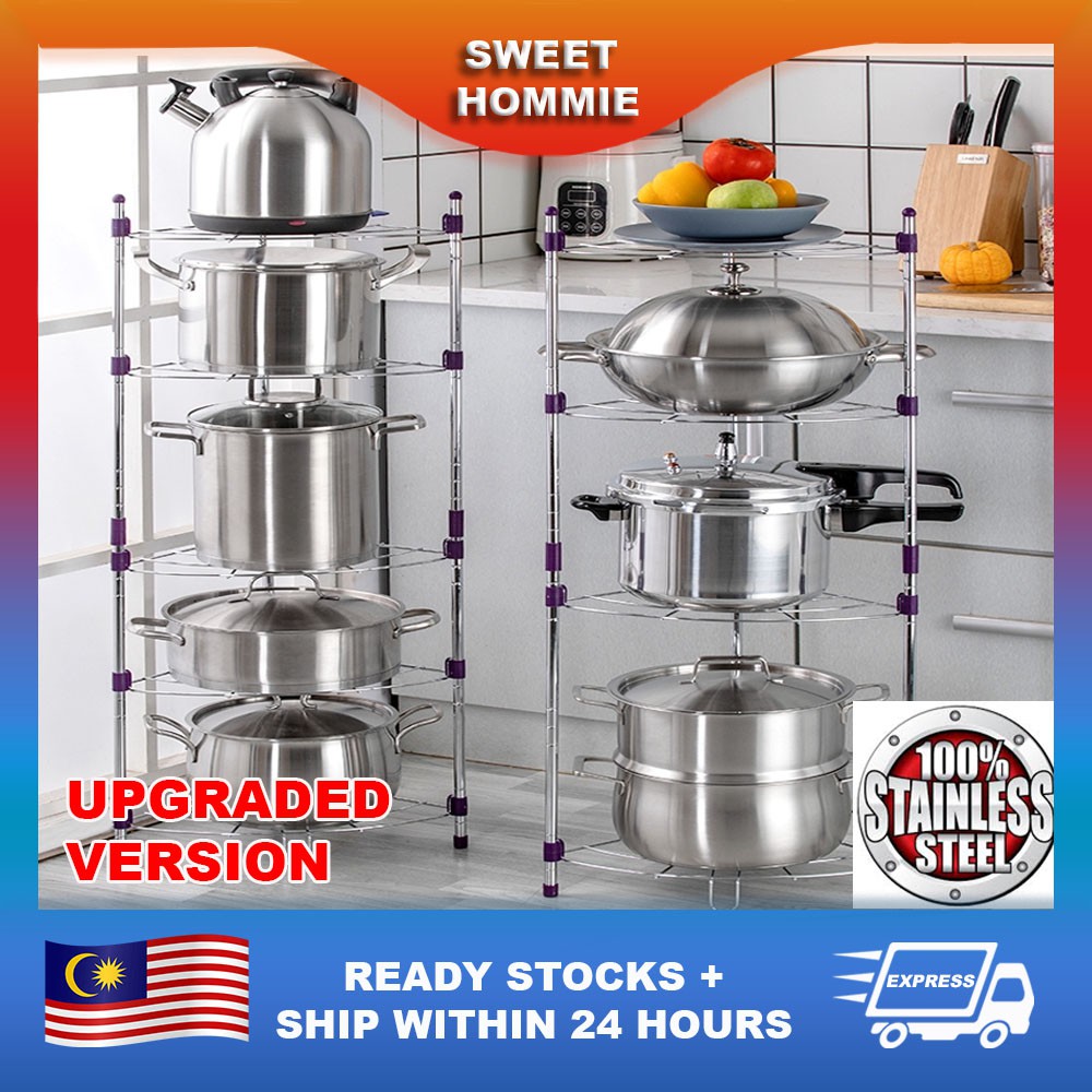 Kitchen Rack Rak Dapur Bertingkat Serbaguna Pan Pot Storage Organizer ...