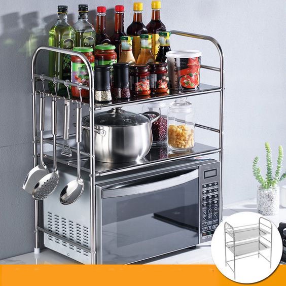 2/3 Tier Microwave Oven Rack, Countertop Microwave Oven Stainless Steel ...