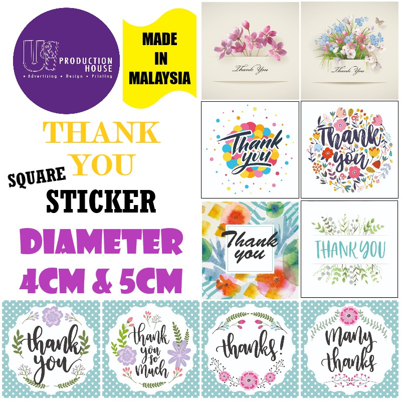 [100PCS] Thank You Sticker 5cm Square Stiker Terima Kasih Mirrorkote ...