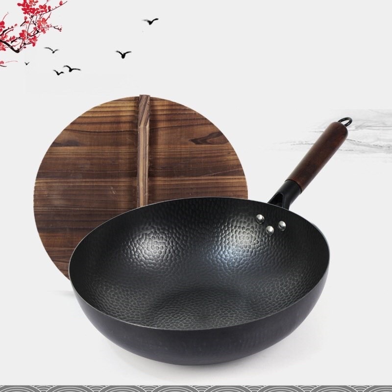 Authentic Non stick FLAT BOTTOM Wok Pan (Heavy Duty) Carbon Steel Pan ...