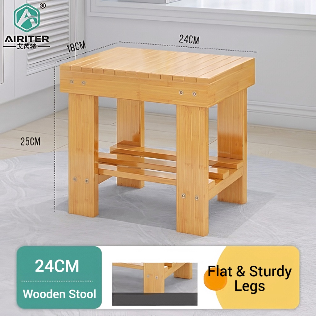 [Xhome] 2-In-1 Bamboo Stool + Storage, Bangku Kayu, Wooden Stool ...