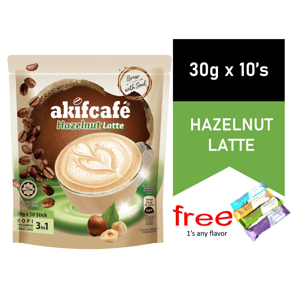 AKIF CAFE HAZELNUT LATTE INSTANT COFFEE 30g x 10's + **free 1's random ...