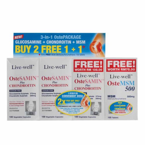 Livewell Osteosamin Plus Chondroitin 3 x100s + OsteMSM 150s | Shopee ...