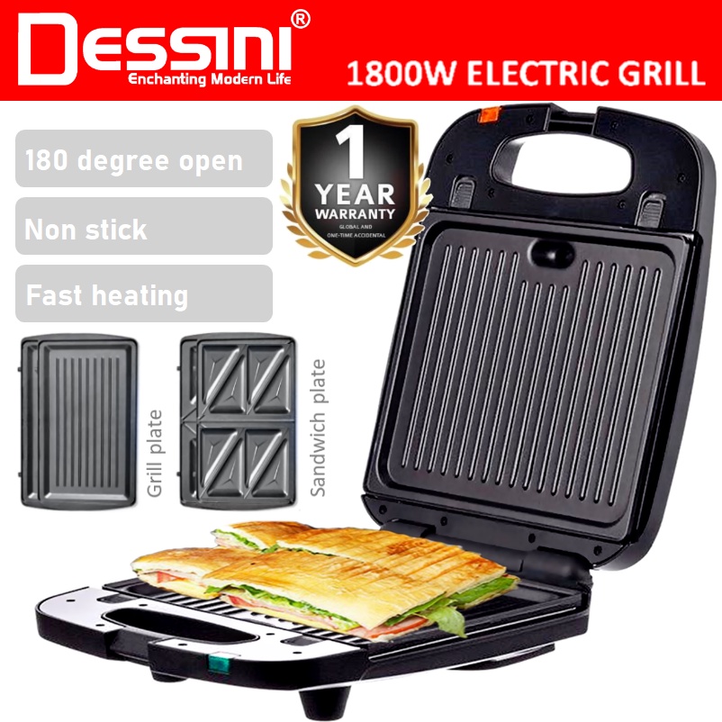 DESSINI ITALY 180° Open Double Sided Electric Pizza Panini Waffle ...