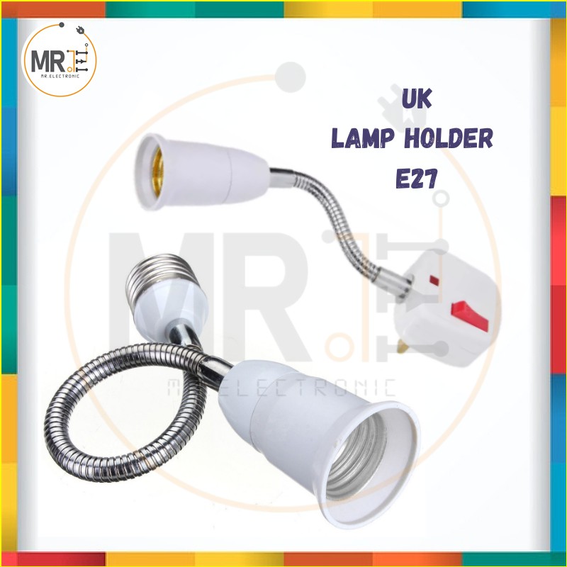 (SPRING) E27 TO E27 3 PIN FLEXIBLE SCREW LAMP PLUG IN ON OFF HOLDER ...