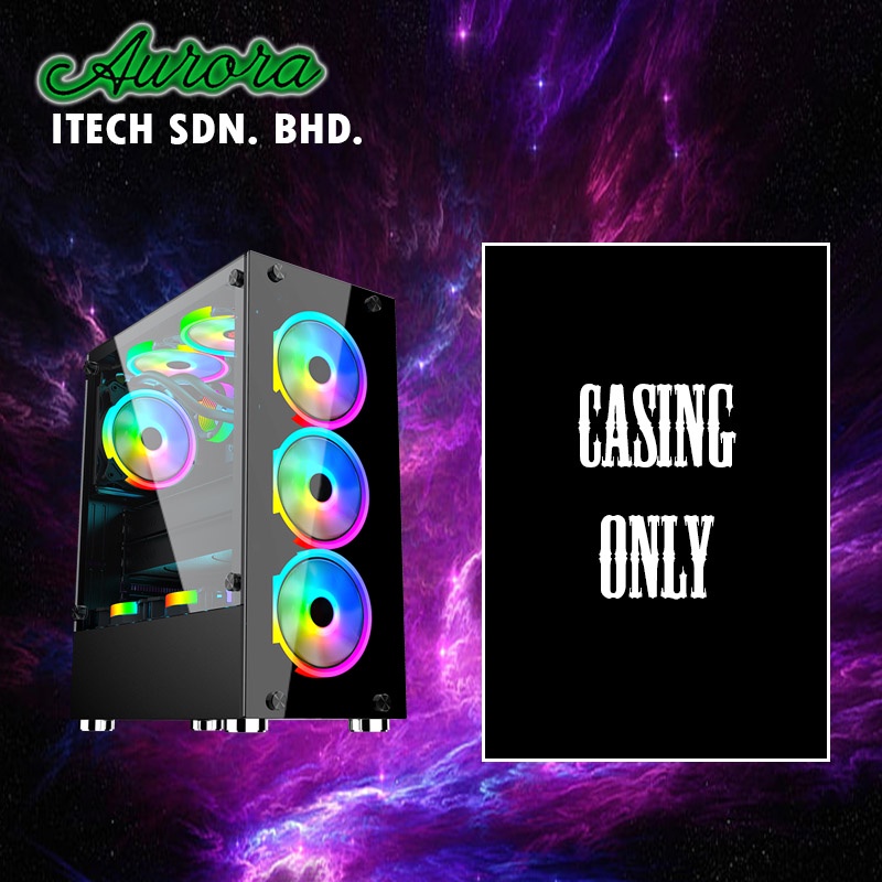 ( GAMING DIY CASING ) ATX GAMING CASING PC NEON 1 WITH RGB / ARGB FAN ...