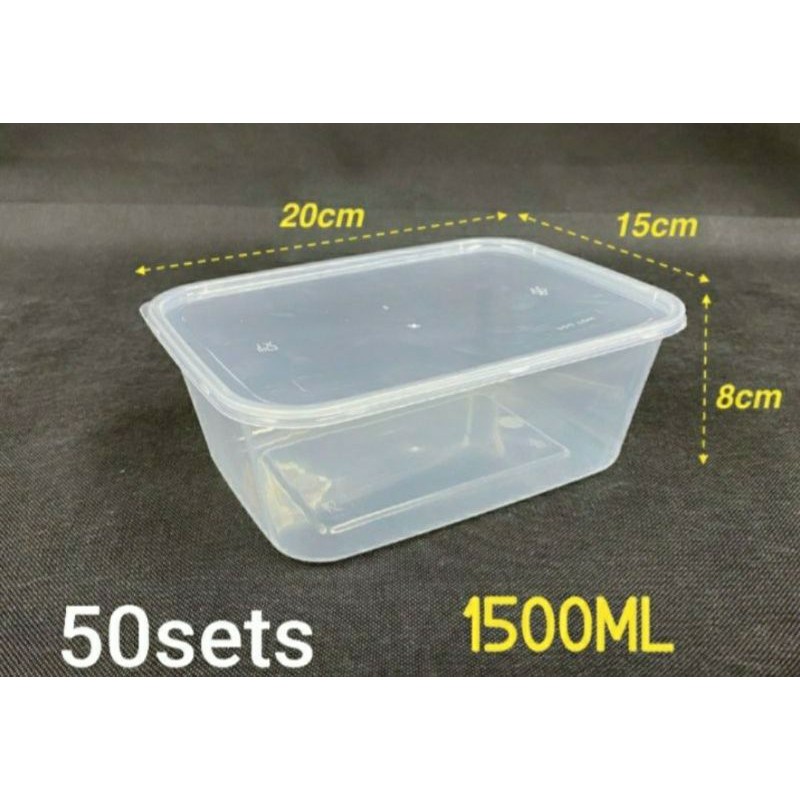 (50Sets) A1500 Rectangular Plastic Food Container With Lid 1500ml ...