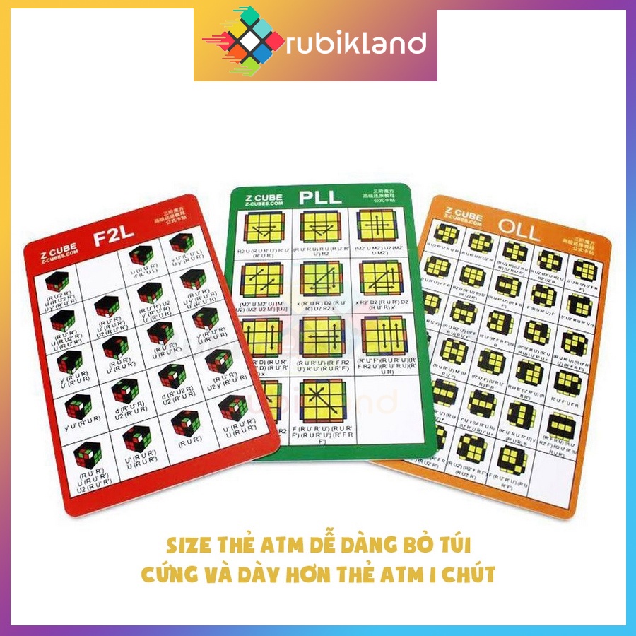 Set Of 3 Full CFOP F2L OLL PLL Speed Rubik - Rubik Land Formula Cards ...