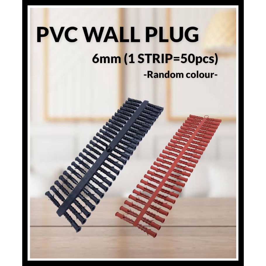 Plastic Red PVC Wall Plug 6mm x 30mm (50pcs/sheet) (1 plate x 50pcs ...