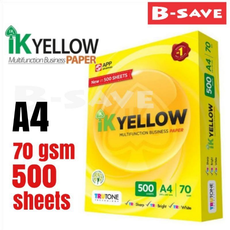 [1ream] IK Yellow A4 Paper 70gsm 500sheets Kertas A4 Indah Keat | Shopee Malaysia
