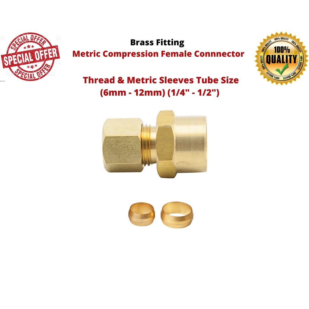 [READY STOCK-KL] Metric Compression Female Connector Brass Pipe Fitting ...