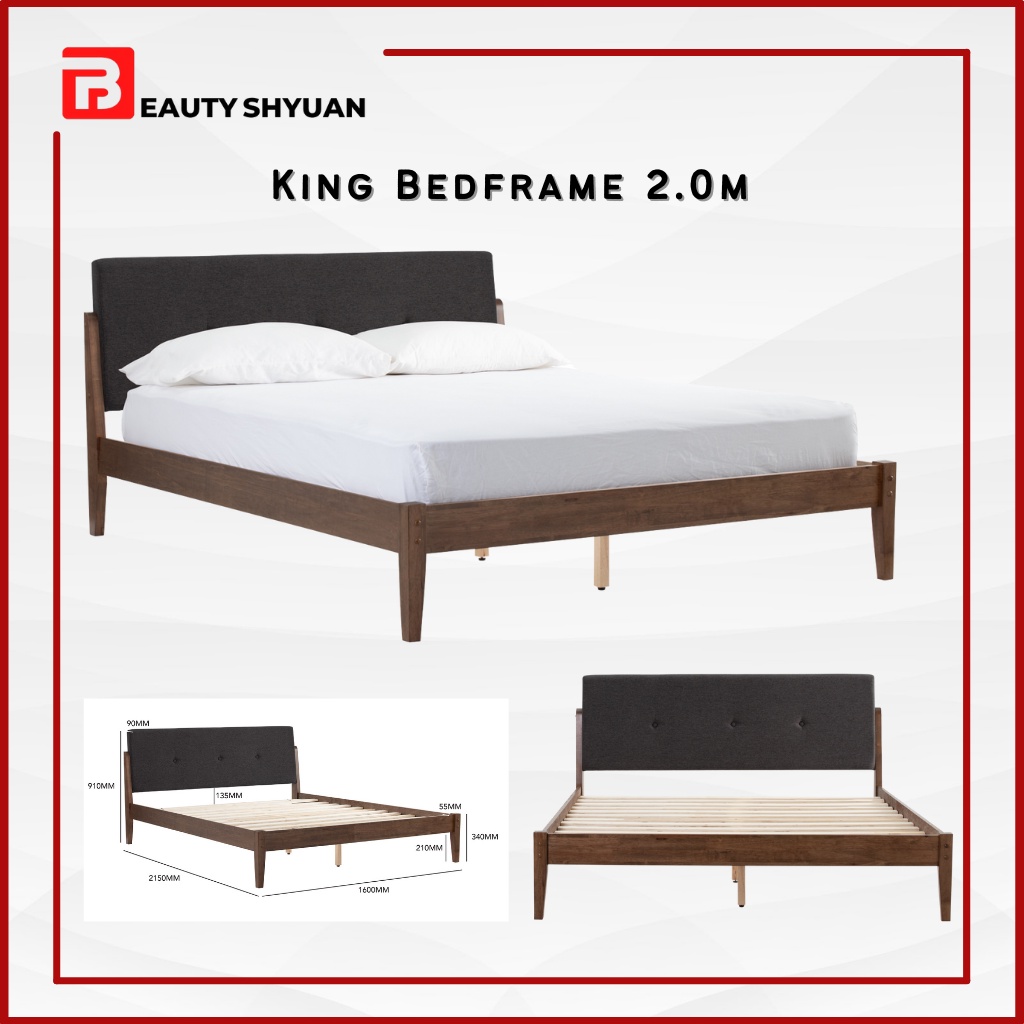 TUCKER 2M Solid Wood King Bed Frame King Bedframe Katil King Kayu Katil ...
