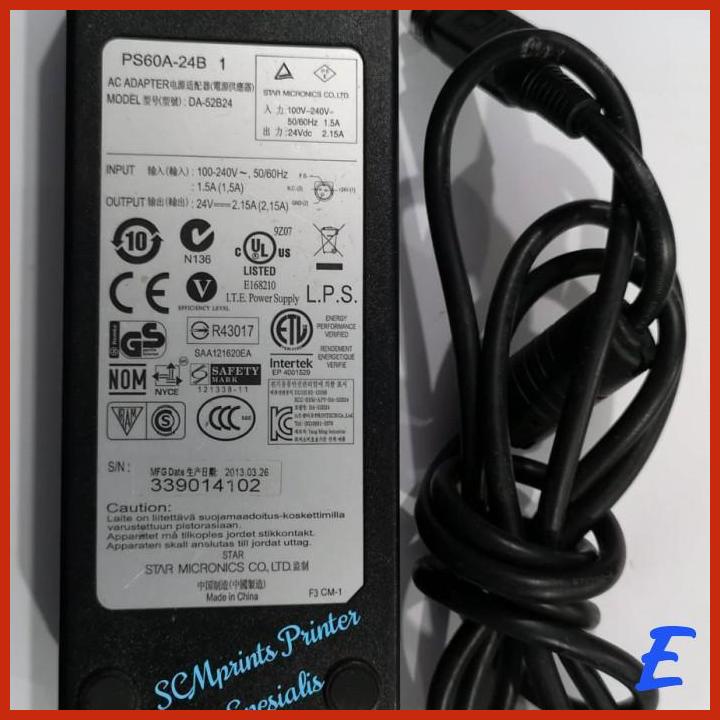 Ps60a 24B AC Adapter 24V 2 15A DA 52B24 Micronics STAR Printer Adapter ...