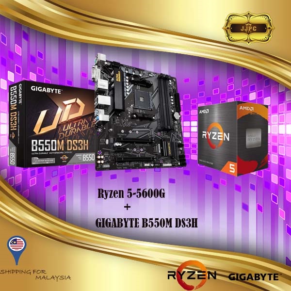 🔥🔥 HOT ITEM 🔥🔥GIGABYTE B550M DS3H ULTRA DURABLE AMD CHIPSET AM4 MOTHERBOARD + AMD RYZEN 5 5600G ...